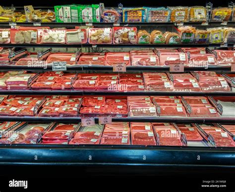 An Attractive Display Of Meat In The Butcher Department Of A