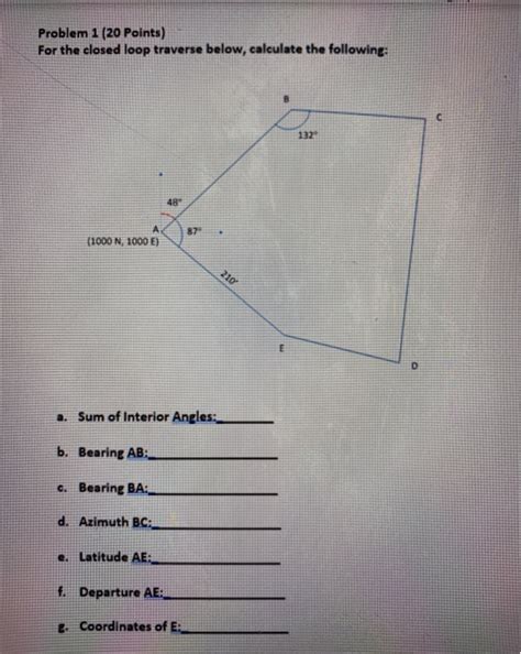 Solved Problem 1 20 Points For The Closed Loop Traverse Chegg Com