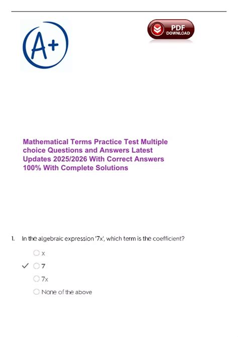 Mathematical Terms Practice Test Multiple Choice Questions And Answers Latest Updates 20252026