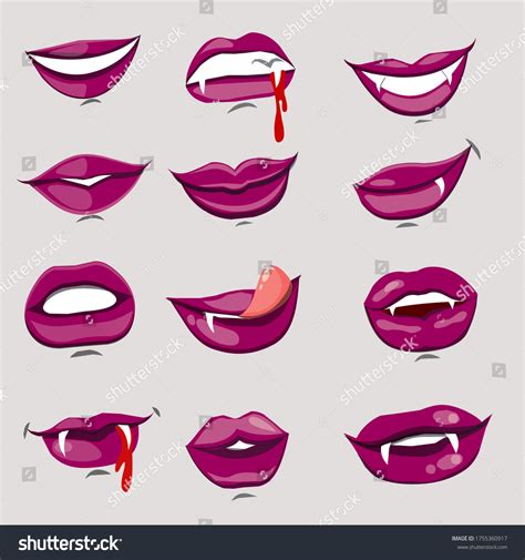 Sexy Lips Illustration Set Vampire Fangs Stock Vector Royalty Free 1755360917