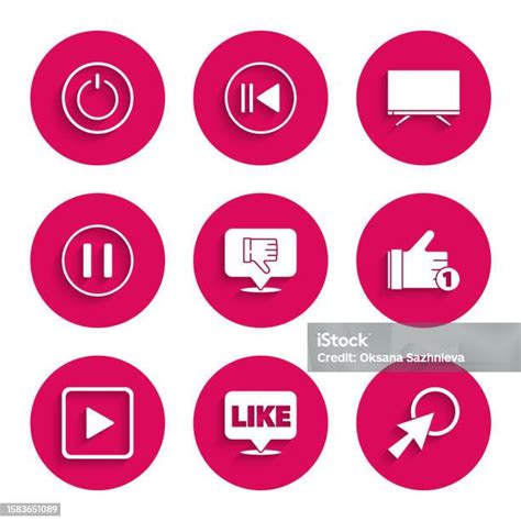 말풍선 좋아요 화살표 커서 손 사각형 재생 일시 정지 버튼 스마트 Tv 및 전원 아이콘에서 싫어요를 설정합니다 벡터 가리키기에 대한 스톡 벡터 아트 및 기타 이미지 Istock