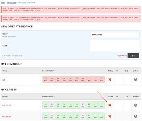 SQL Error In Attendance After Exceeding Max Queries Administration