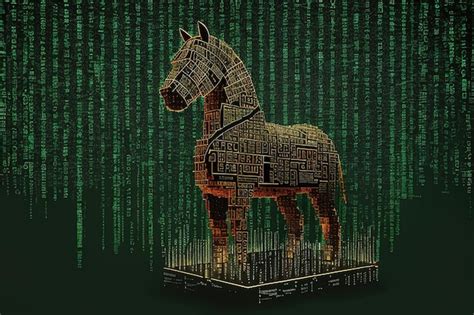 악성 컴퓨터 프로그램 트로이목마 바이러스 디지털 사이버 공간의 일러스트 Generative Ai 프리미엄 사진