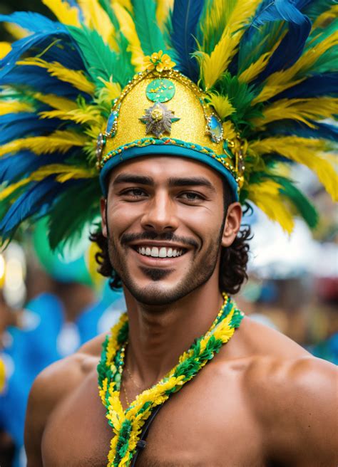 Lexica Photo Essay Of Ver Happy Handsome Male Brazilian Model Carnival Background In Rio De