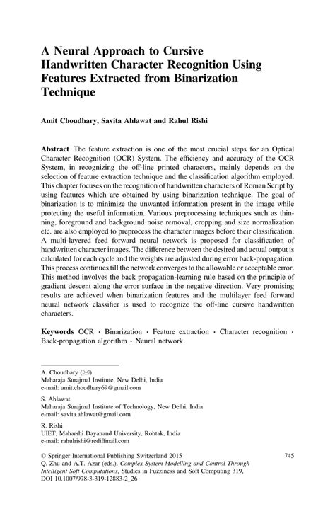 Pdf A Neural Approach To Cursive Handwritten Character Recognition