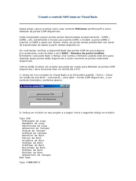 Usando O Controle Mscomm No Visual Basic Pdf Dados Modem