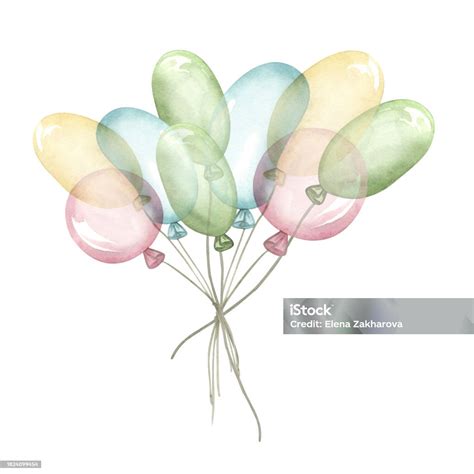 수채화 그림 풍선 인사말 카드 초대장 파티 축하 생일 축하 베이비 샤워 신생아에 대 한 손으로 그린 그림 Isolated 요소 0명에 대한 스톡 벡터 아트 및 기타 이미지