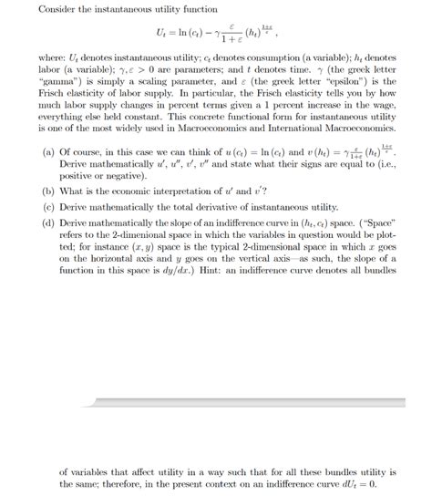Solved Consider The Instantaneous Utility Function U4 Ln