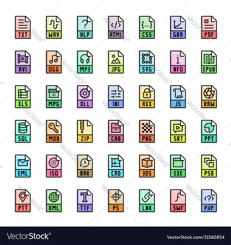 File Format Extensions Colorful Icon Set Vector Image