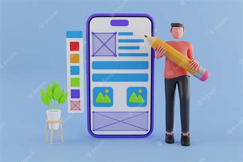 Premium Psd Ux Ui Design Concept With Character And Text Place Man Creates A Custom Design For