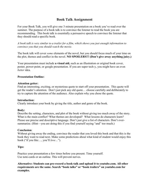 Book Talk Assignment