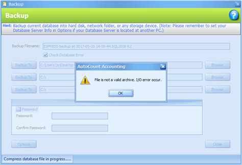troubleshooting backup error file is not a valid archive i o error occur autocount