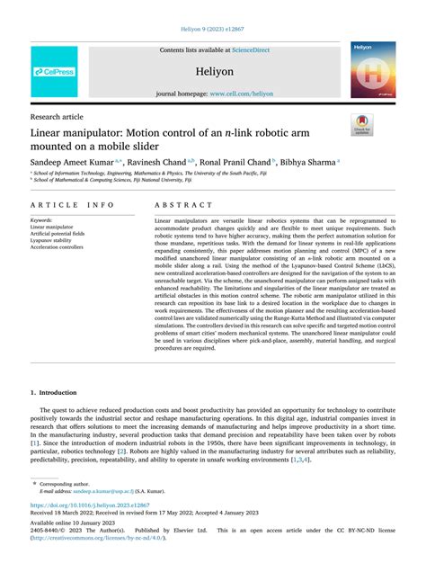 Pdf Linear Manipulator Motion Control Of An N Link Robotic Arm Mounted On A Mobile Slider