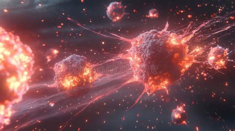 Fiery Cellular Explosion Dramatic Microscopic View Stock Illustration
