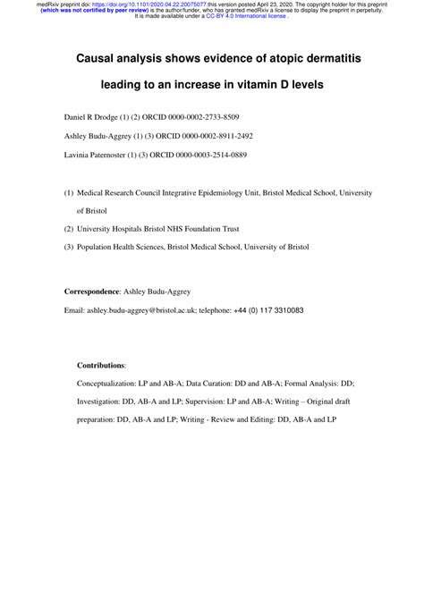 Pdf Causal Analysis Shows Evidence Of Atopic Dermatitis Leading To An Increase In Vitamin D Levels