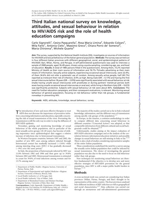Pdf Third Italian National Survey On Knowledge Attitudes And Sexual