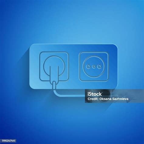 종이 잘라 파란색 배경에 격리 된 전기 콘센트 아이콘 전원 소켓 로제트 기호입니다 종이 아트 스타일입니다 벡터 일러스트레이션 0명에 대한 스톡 벡터 아트 및 기타 이미지