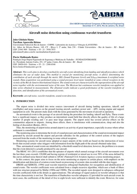 Pdf Aircraft Noise Detection Using Continuous Wavelet Transform