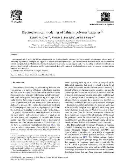 Pdf Electrochemical Modeling Of Lithium Polymer Batteries