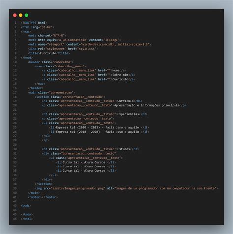 Projeto Desafio currículo HTML e CSS cabeçalho footer e variáveis CSS Alura Cursos