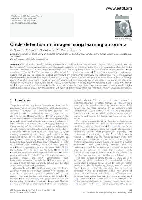 Pdf Circle Detection On Images Using Learning Automata