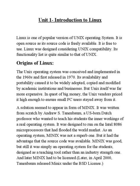 linux unit 1 pdf operating system linux