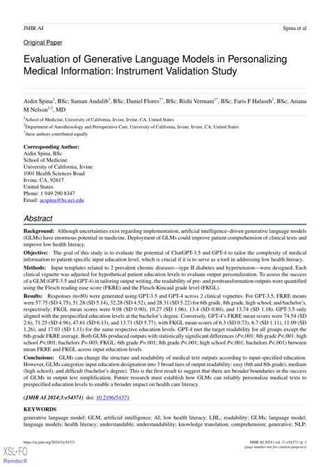 Pdf Evaluation Of Generative Language Models In Personalizing Medical Information Instrument