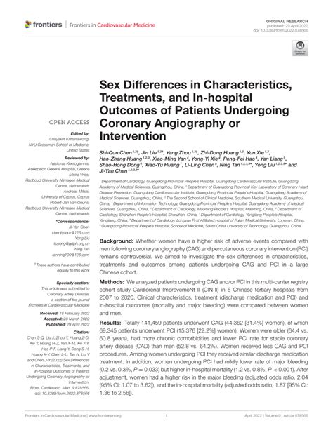 Pdf Sex Differences In Characteristics Treatments And In Hospital