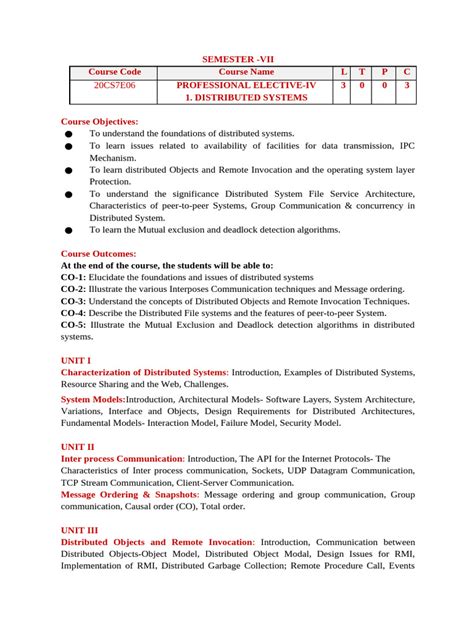 4 1 R20 Distributed Systems Syllabus 1 Pdf Distributed Computing