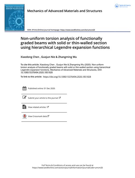 Pdf Non Uniform Torsion Analysis Of Functionally Graded Beams With Solid Or Thin Walled