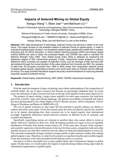 Pdf Impacts Of Asteroid Mining On Global Equity