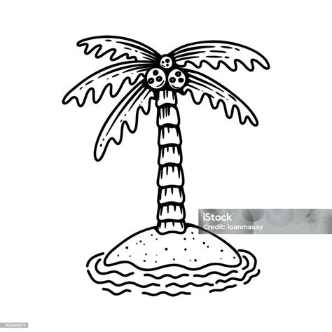 야자수가있는 섬의 그림 포스터 엠블럼 배너 간판 티셔츠를위한 디자인 요소 벡터 일러스트 레이 션 0명에 대한 스톡 벡터 아트 및