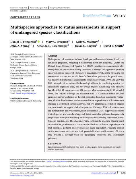 Pdf Multispecies Approaches To Status Assessments In Support Of