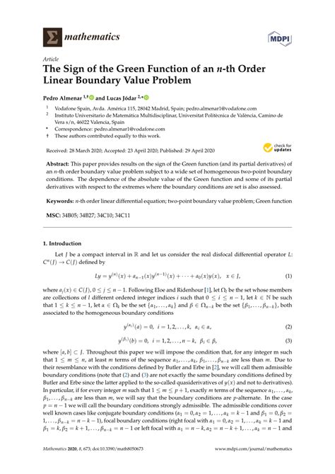 Pdf The Sign Of The Green Function Of An N Th Order Linear Boundary