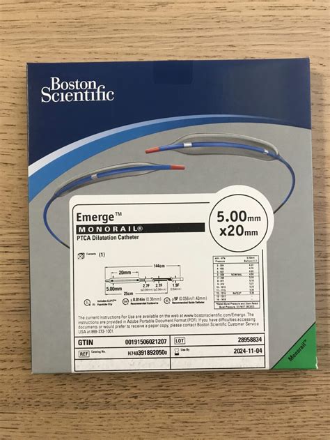 Boston Scientific 391892050 Emerge Monorail Ptca Catheter 19f 27f X