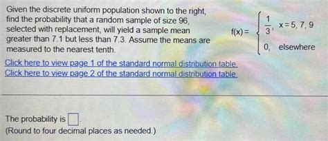 Solved Given The Discrete Uniform Population Shown To The Solved Given The Discrete Uniform Population Shown To The