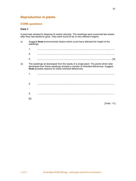 Reproduction In Plants Cie Igcse 0610 Ppq Pdf Fertilisation Flowers