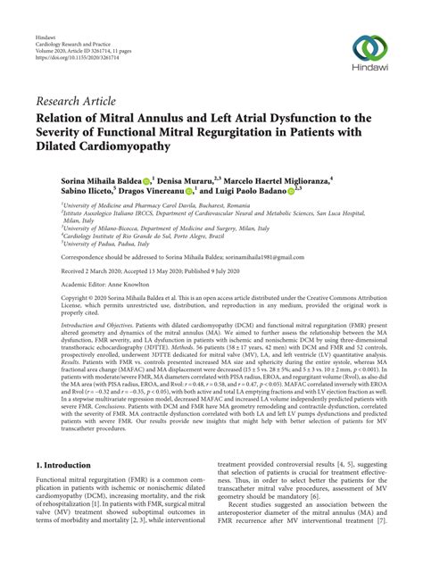 Pdf Relation Of Mitral Annulus And Left Atrial Dysfunction To The Severity Of Functional