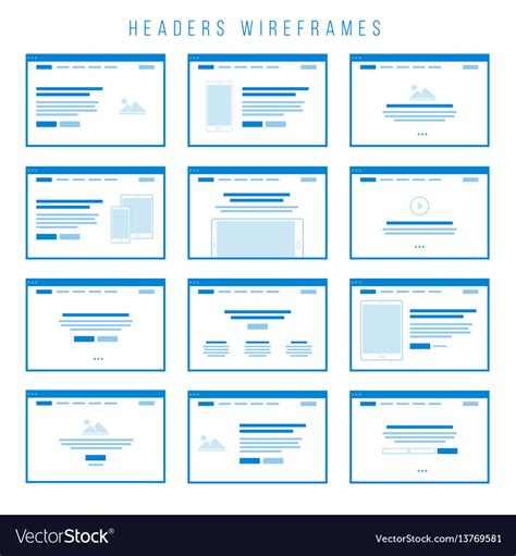 Headers Wireframe Components For Prototypes Vector Image