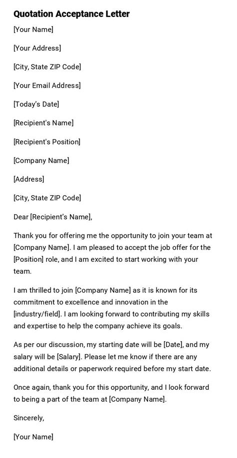 Quotation Acceptance Letter