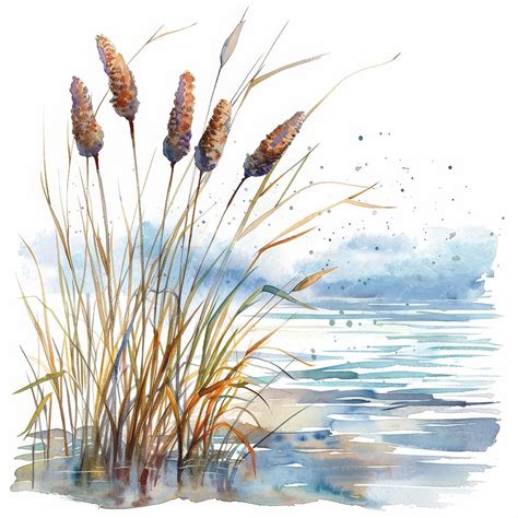 Watercolor Cattail Clipart Aquatic Plant Illustration Digital
