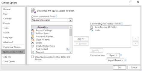 Adding Commands To The Quick Access Toolbar Microsoft Outlook Undefined