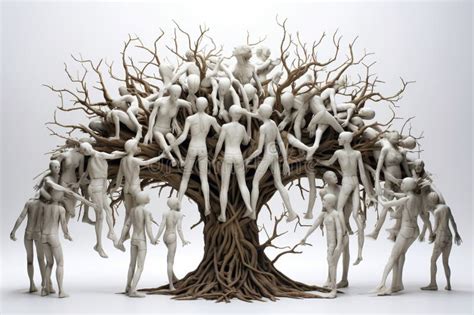 Tree Formed Entirely By Interconnected Human Figures Symbolizing Unity And Interconnectedness