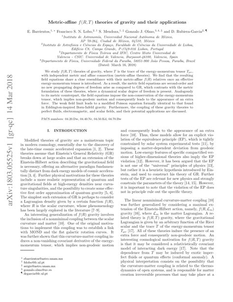 Pdf Metric Affine Frt Theories Of Gravity And Their Applications