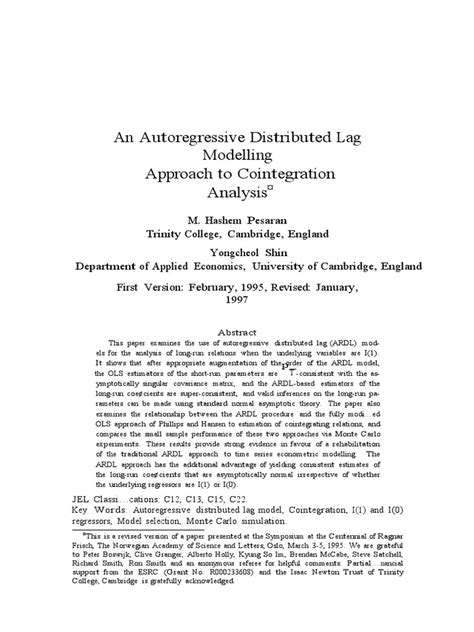 An Autoregressive Distributed Lag Modelling Approach To Cointegration Analysis Pdf Estimator