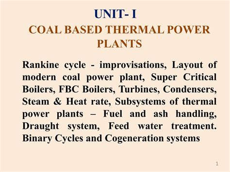Unit 1 Coal Based Thermal Power Plantsppt Power And Energy Industry Industries