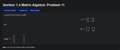 Solved Section 1 4 Matrix Algebra Problem 11 Previous