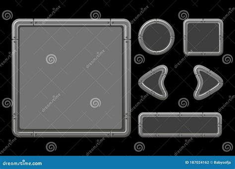 Vector Game Ui Kit Template Metal Menu Of Graphical GUI And Buttons Stock Vector Illustration