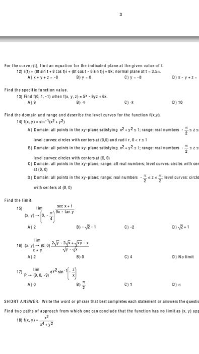 Solved For The Curve R T Find An Equation For The Chegg Com