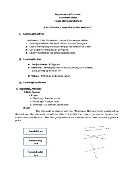 Semi Detailed Lesson Plan In Math Pdf Euclid Euclidean Geometry